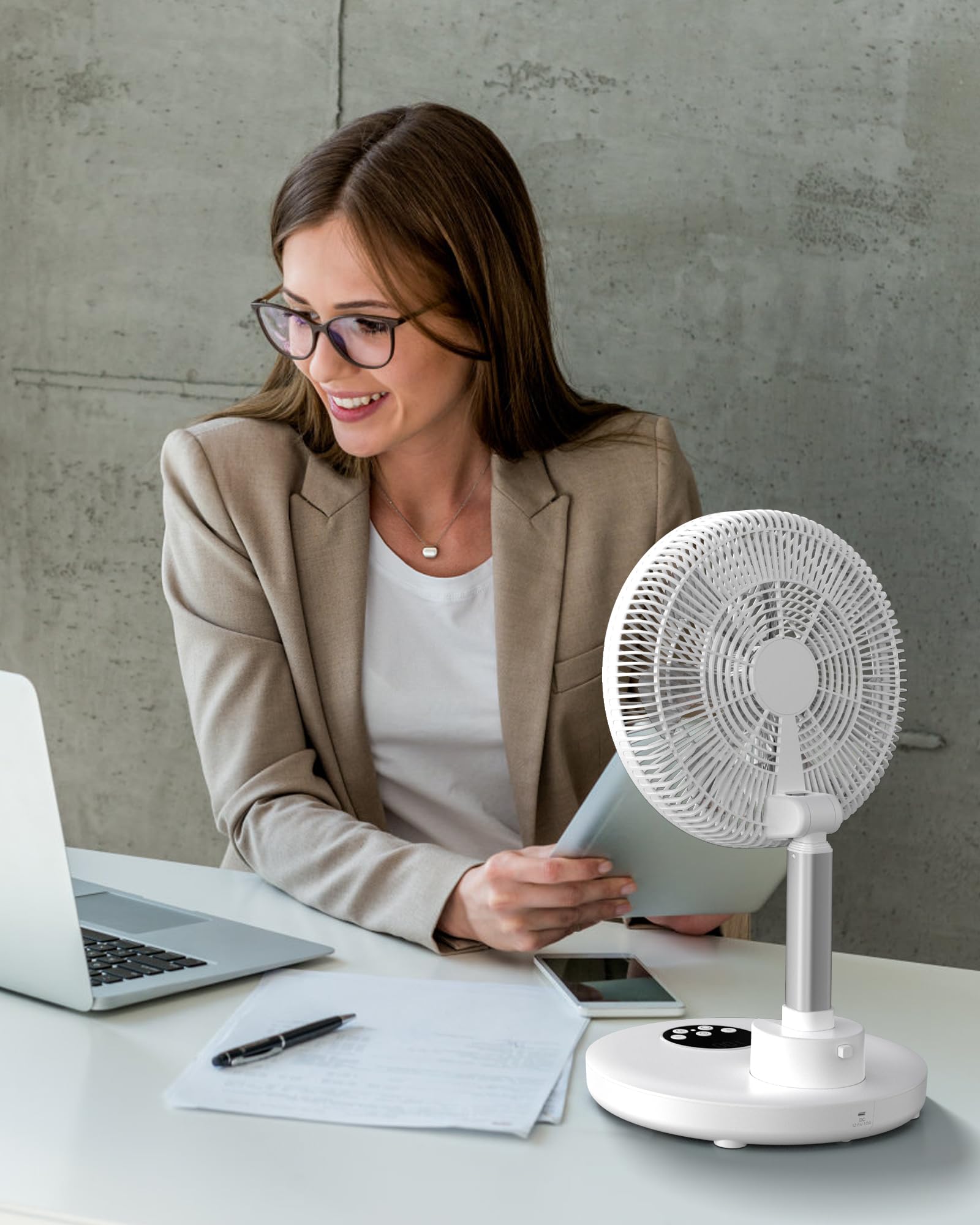 Eposy Standing Oscillating Fan 12" Foldable Portable Quiet Floor Fan, 12000mAh with Remote, Timer Setting, Height Adjustable, 6 Speed Portable Fan for Bedroom Office, Black