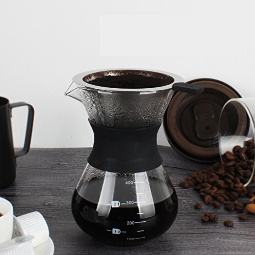 Yosoo Coffee Maker Pot, Manual Hand Drip Coffee Maker Glass Pot with Stainless Steel Filter, 400ml