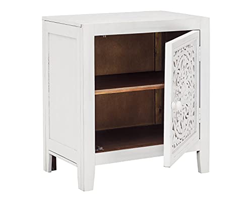 Signature Design by Ashley Fossil Ridge Boho Accent Cabinet or End Table, Vintage White
