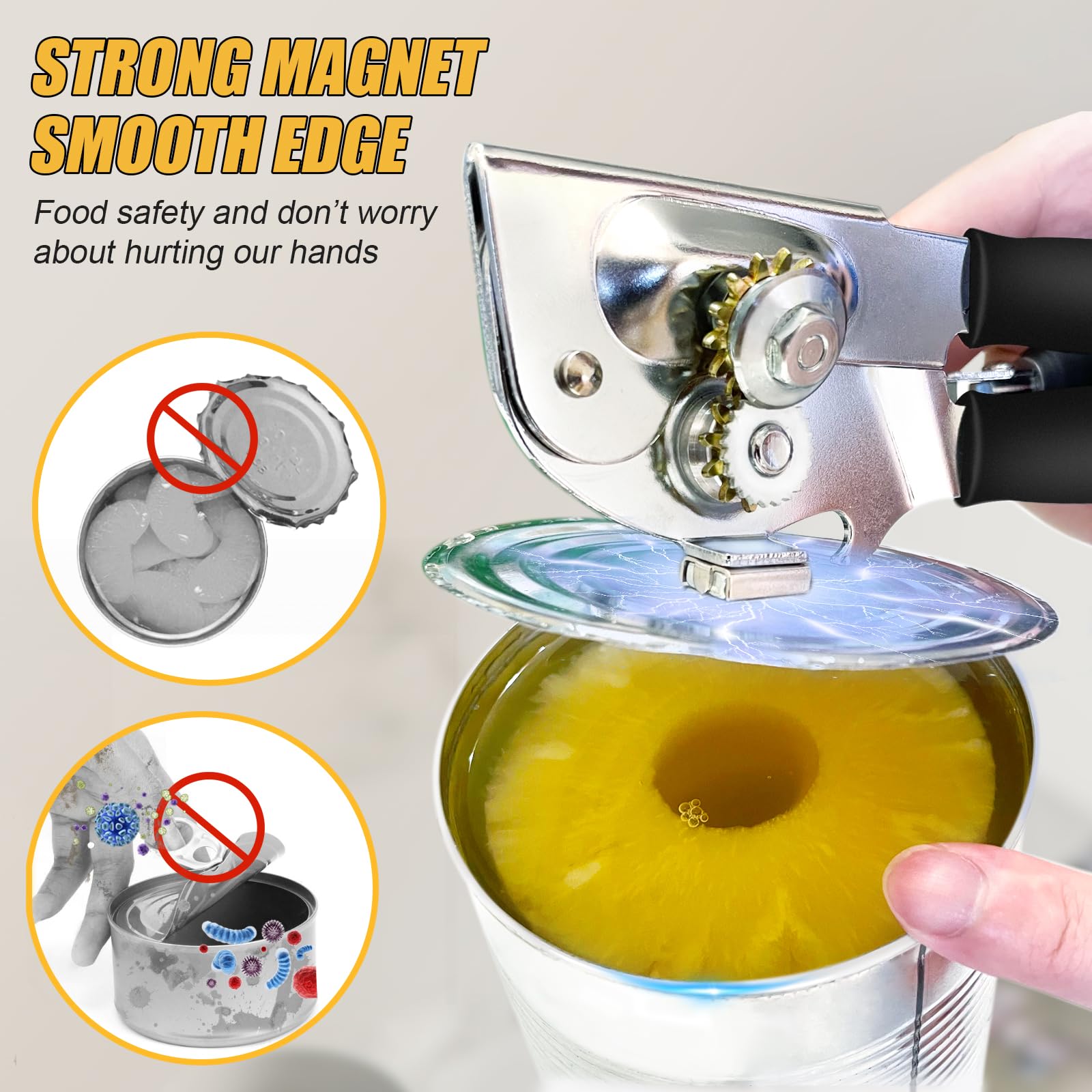 Commercial Can Opener, ICEKATI Can Opener Manual Heavy Duty Easy for Big Cans with Magnet, Folding Hand Crank Can Opener With Comfortable Long Handles, Smooth Edge Can Opener With Carbon Steel Blade