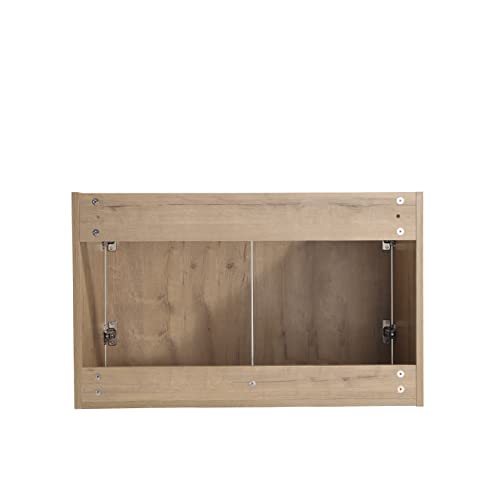 Pvillez Bathroom Vanity with Sink Combo, Floating Vanity Cabinet 30 Inch, Bathroom Vanities, Modern Wall Mounted Concrete Bath Vanity Set with Porcelain Top Storage Cabinet (Imitative Oak 2)