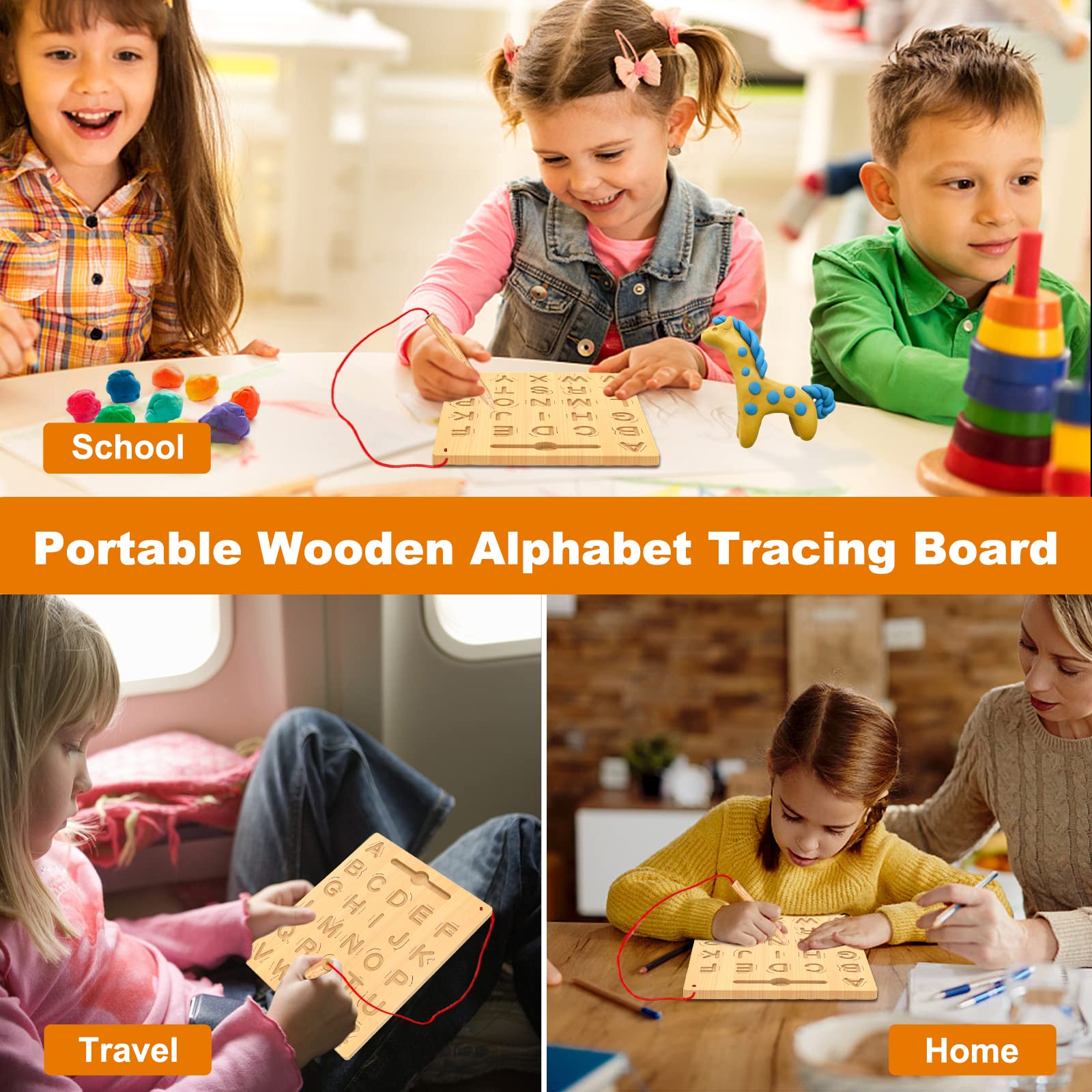 Drek Crek Wooden Letters Practicing Board, Wooden Alphabet Tracing Board Double-Sided Toddlers and Preschool Learning Toys Learning to Write ABC for Kids Ages 3-5