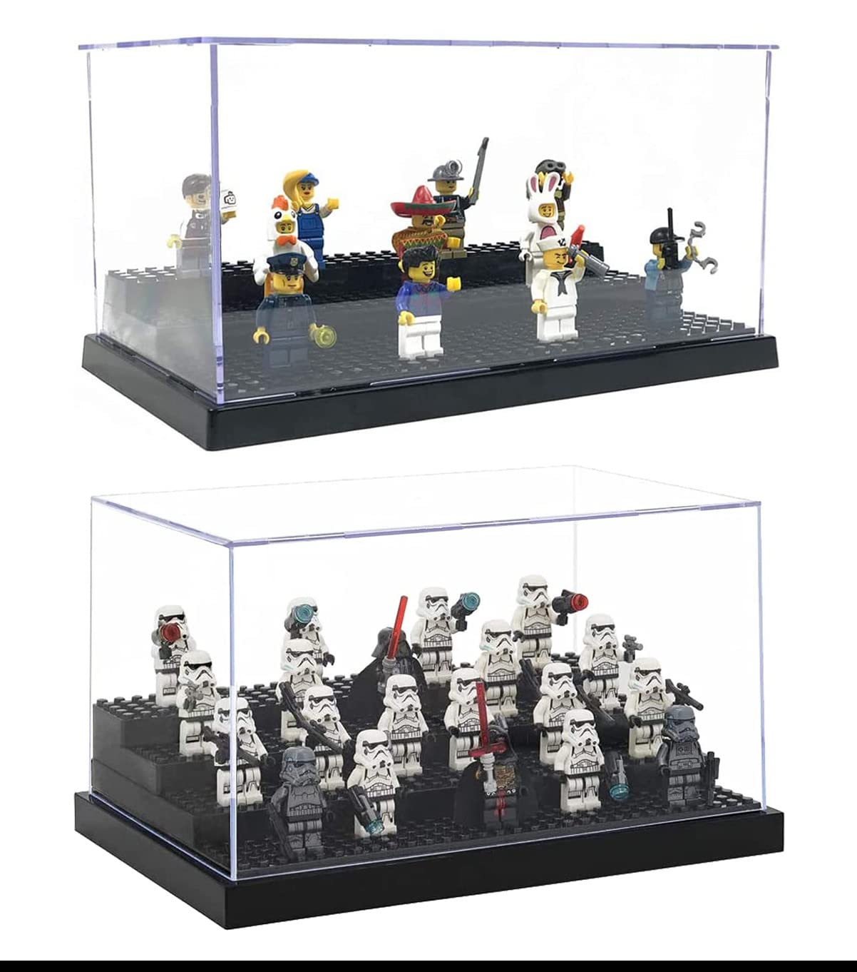 Ynotus Display Case for Minifigure Acrylic Display Box Action Figures Blocks Minifigure 3 Layers Movable Design Plastic Dustproof Storage Display Boxes Black