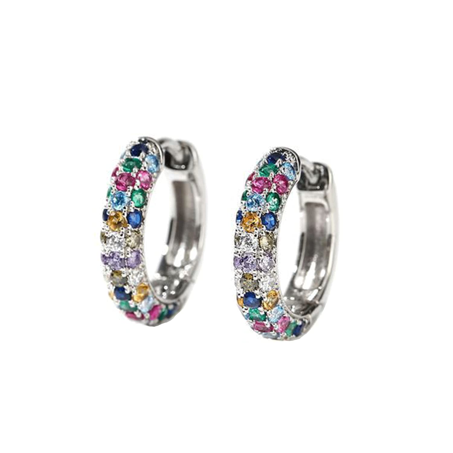 Colorful Zircon Earrings Silver Huggie Hoop Earrings Dainty Stud Earrings CZ Simple Earrings Personalized Gift for Women (Silver)