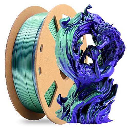 SIKENHO 3D Printer Filament, PLA Filament Dark Green and Blue Silk PLA Dual Color Co-Extrusion PLA Filament 1.75mm 1kg Spool (2.2lbs), Dimensional Accuracy +/- 0.02mm, Fit Most FDM Printer & 3D Pen