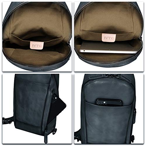 IVTG Genuine Leather Sling Bag for Men Crossbody Hiking Backpack Vintage Handmade Chest Shoulder Daypack (Gray)