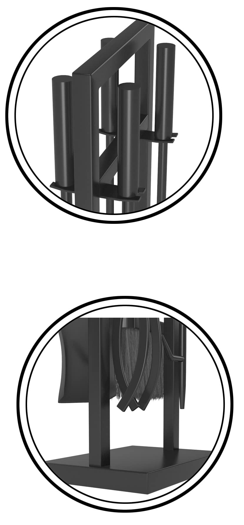 CALIDOLA 5 Pieces Fireplace Tools Set Wrought Iron Fireplace Tools with Chimney Poker, Tongs, Shovel, Brush and Stand Hearth Accessories Set, Black