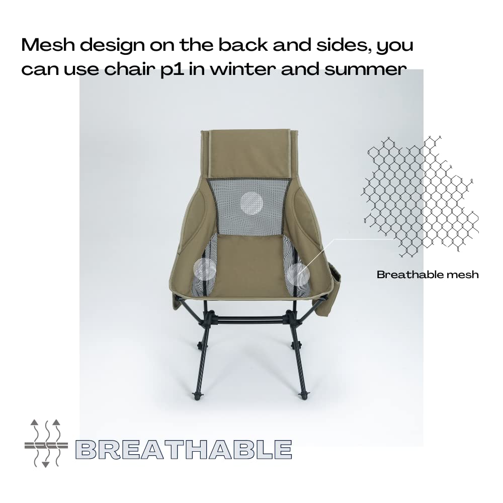 DOKICAMP Camping Chair 330 lbs Capacity Heavy Duty Compact Portable Folding Chair Chair P1 (Army Green)