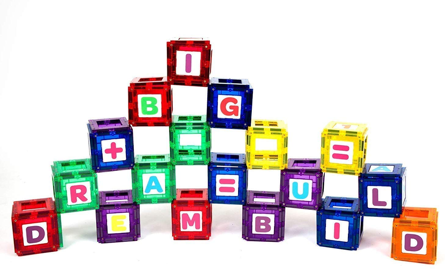 Playmags Magnetic Tile Building Set: Exclusive Educational Clickins – 80-Pc. Kit: 40 Super Strong Clear Color Magnet Tiles Windows & 40 Letters & Numbers – Stimulate Creativity & Brain Development