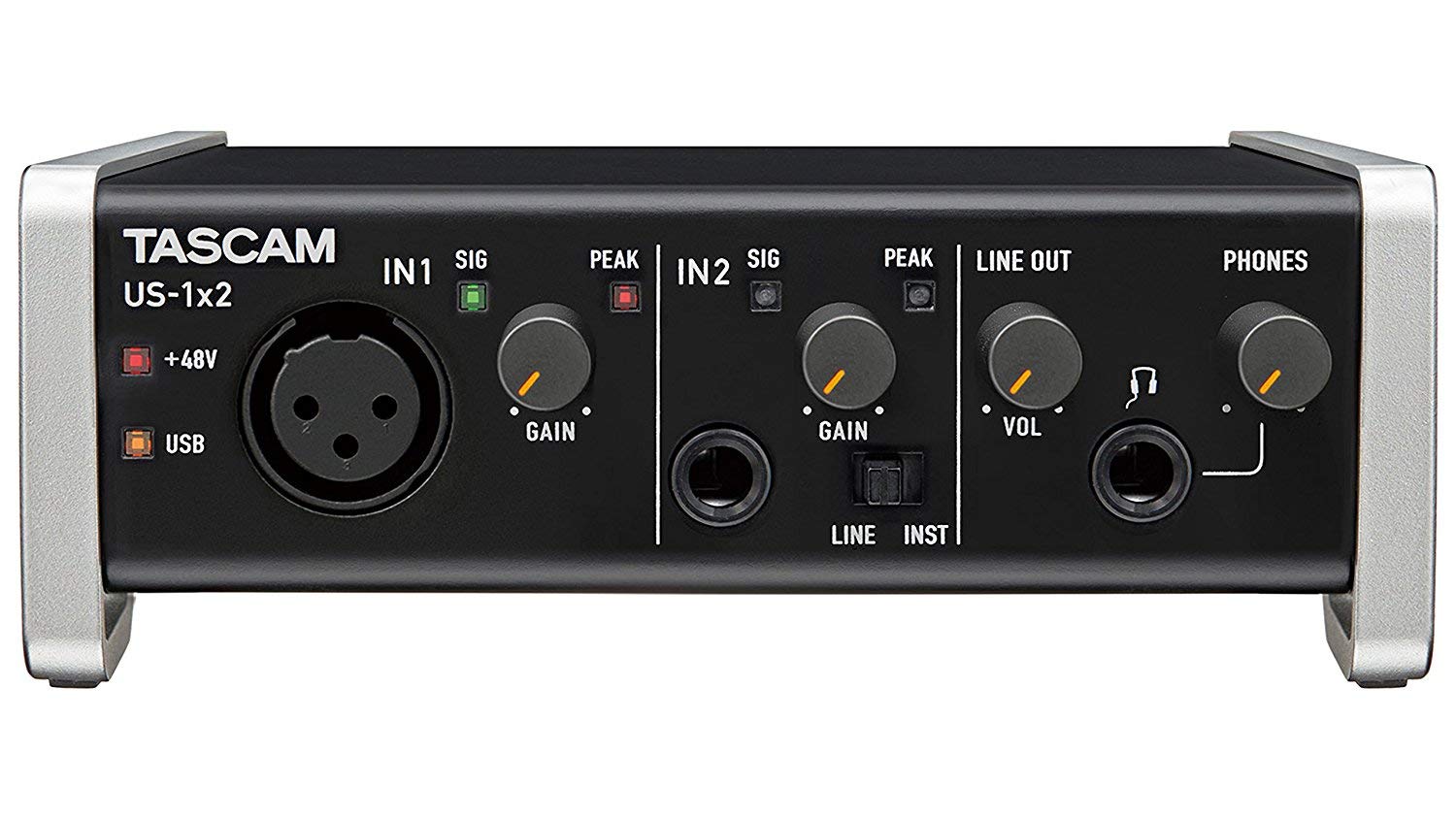 Tascam US-1x2 USB Audio/MIDI Interface with Microphone Preamps and iOS Compatibility