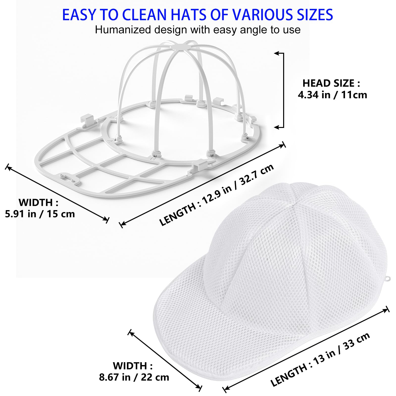 Haiou Hat Washer Cage Baseball Cap Washing Cage Hat Washer for Washing Machine - Keep Your Caps in Shape While Washing and Drying - Ideal for Adults and Kids Ball caps, White