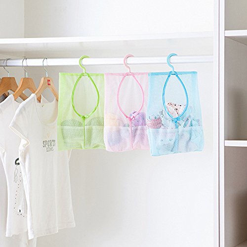 yueton 3pcs Colorful Hanging Mesh Bag, Bathroom Shower Storage Organizer Set Hamper Bag Closet Rack Clothes Clip Collection Bag