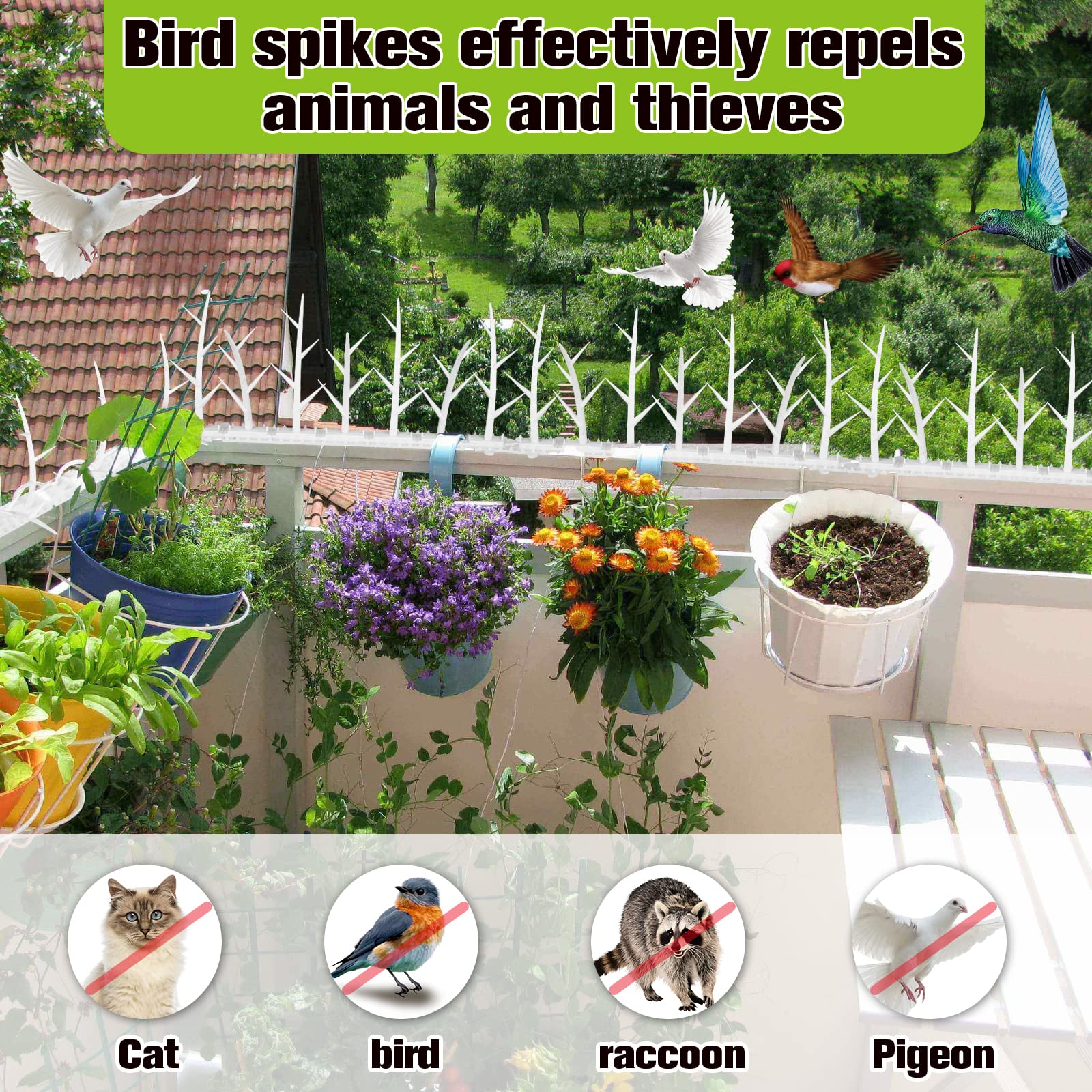 Protecker Bird Spikes, Pigeon Squirrel Spike Strips for Cat Raccoon Animals Repellent to Keep Off Crow, Fence Spikes Defend Birds and Railing Roof