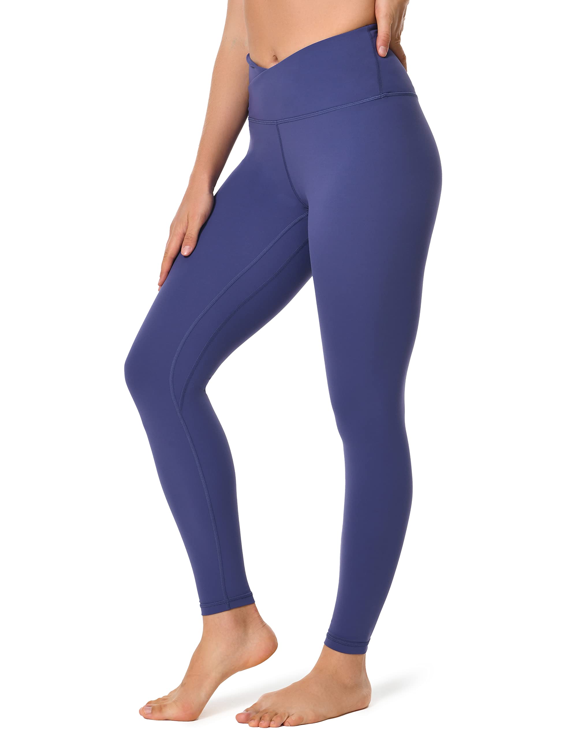 Colorfulkoala Women's Cross Waist Leggings with Pockets Full Length Yoga Pants (S, Violet Blue)