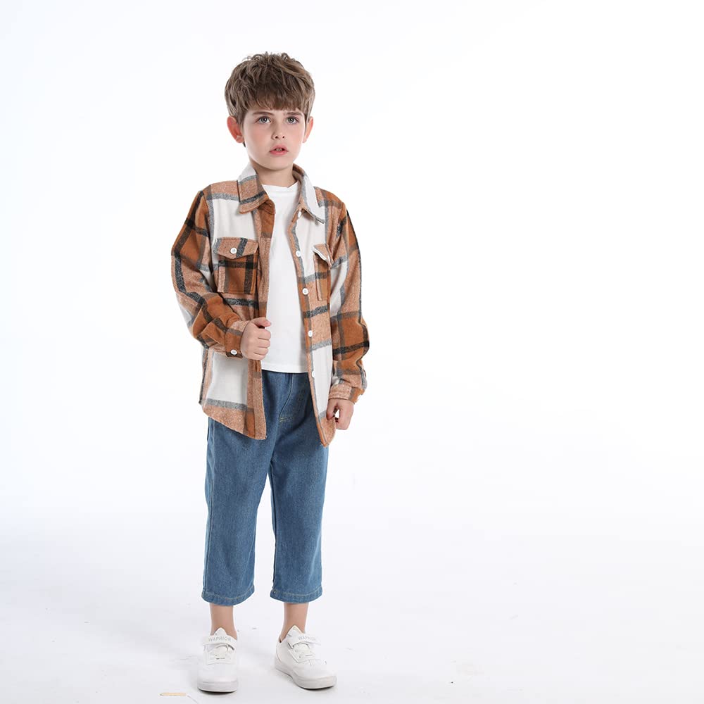 Feidoog Toddler 2 Pack Baby Boys and Girls Plaid Shirts Jacket Long Sleeve Lapel Button Down Shirt Top Outwear Clothes,Blue+Brown,3-4T