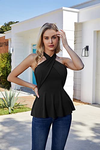 Halter Tops for Women Sleeveless Concert Tops for Women Slim Loose Fit Black