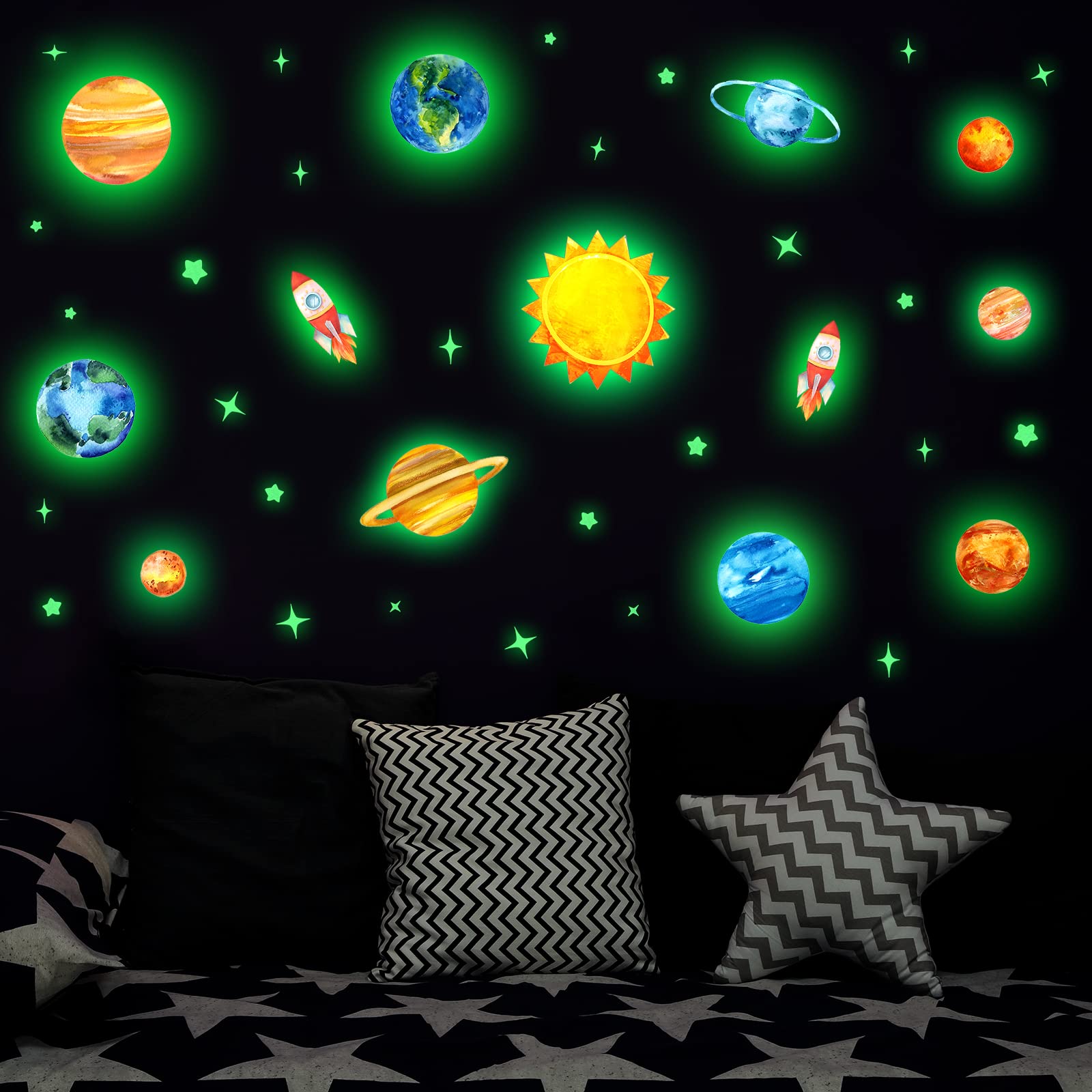 Glow in The Dark Planets for Ceiling Solar System Wall Decal Bright Planet Nursery Wall Sticker for Kids Space Decoration, Birthday Gift for Boys and Girls