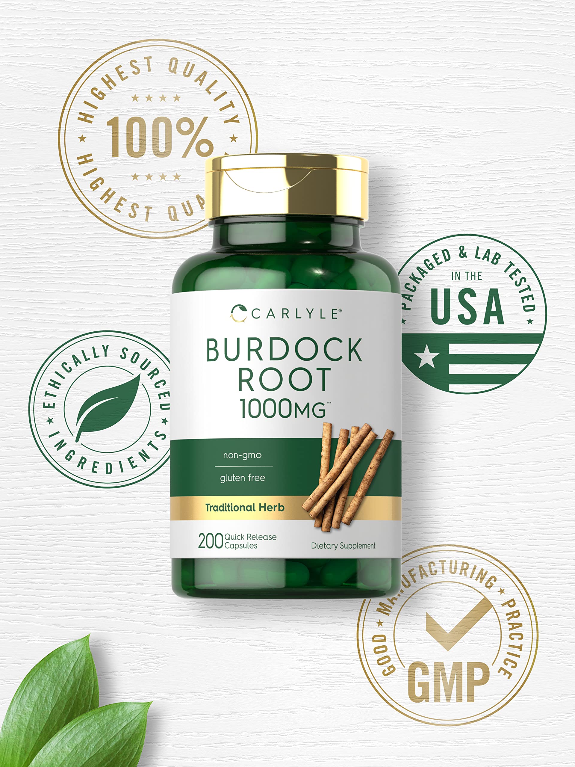 Carlyle Burdock Root | 1000 mg | 200 Capsules | Non-GMO and Gluten Free Formula | Traditional Herb Supplement | Arctium Lappa Extract