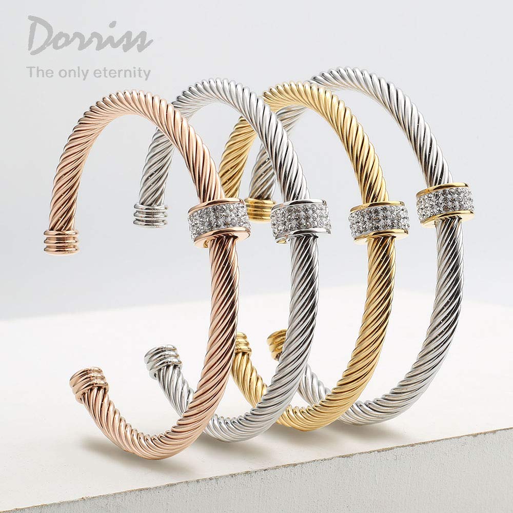 Cable Cuff Bracelets for Women Gold Twisted Wire Composite Designer inspired david yurman Bangles Adjustable Elegant Antique Jewelry