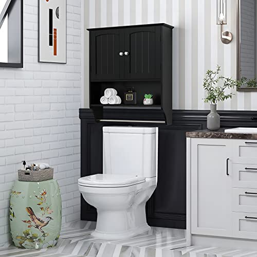 Iwell Medicine Cabinet with 2 Doors & 1 Adjustable Shelf, Bathroom Wall Cabinet, Over The Toilet Storage Cabinet, Bathroom Cabinet Wall Mounted, Black