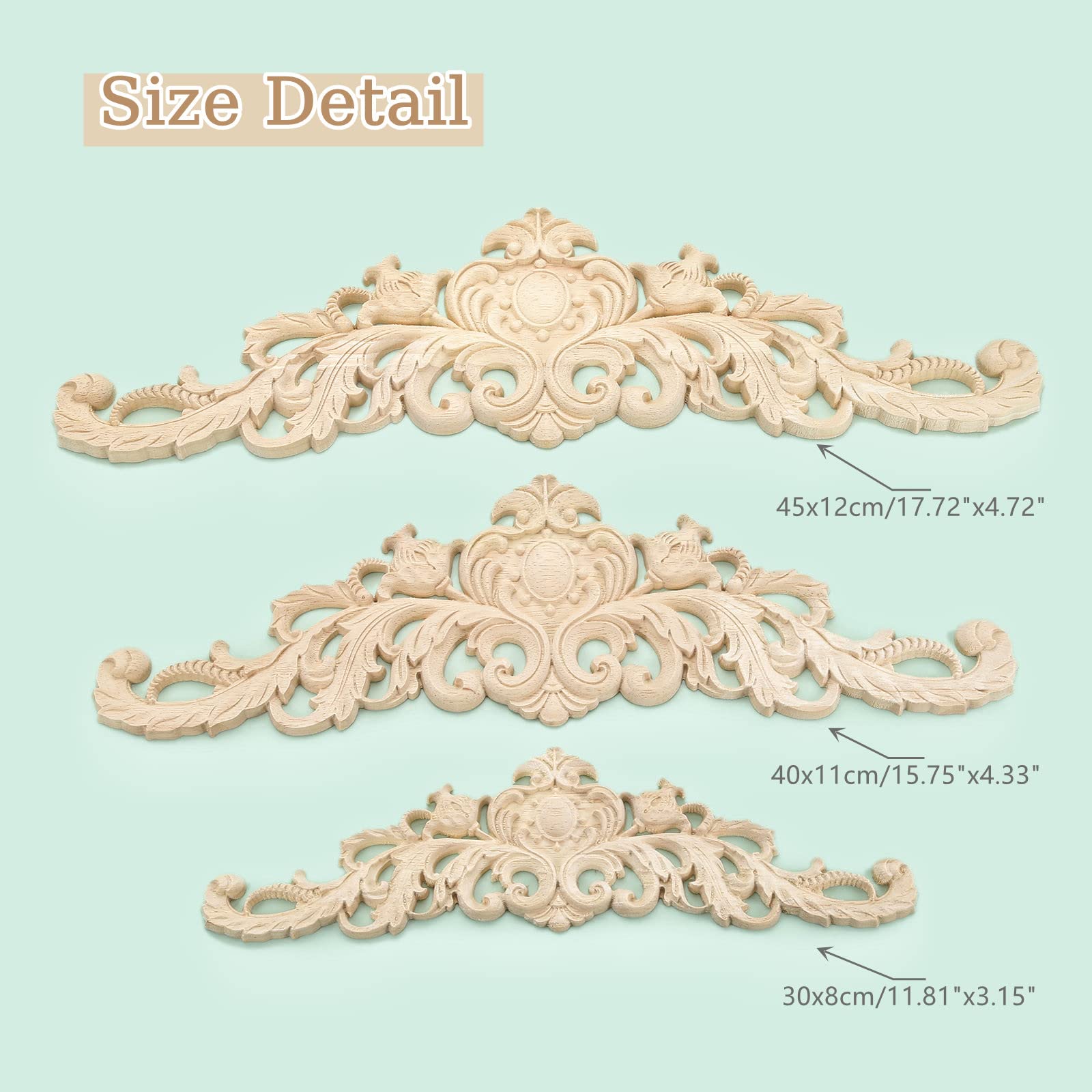 MUXSAM Long Wood Carved Appliques Onlays, 1-Pack Unpainted Decorative Corner Carving Decals Set for Wall Door Cabinet Mirror Closet Wardrobe Dresser Mantel Staircase DIY Project, 30x8cm/11.81"x3.15"