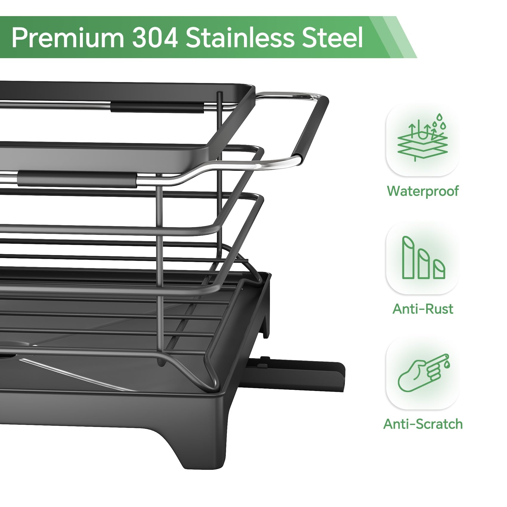 Dish Drying Rack in Sink Stainless Steel Dish Racks for Kitchen Counter Expandable Dish Drainer with Removable Utensil Holder Black