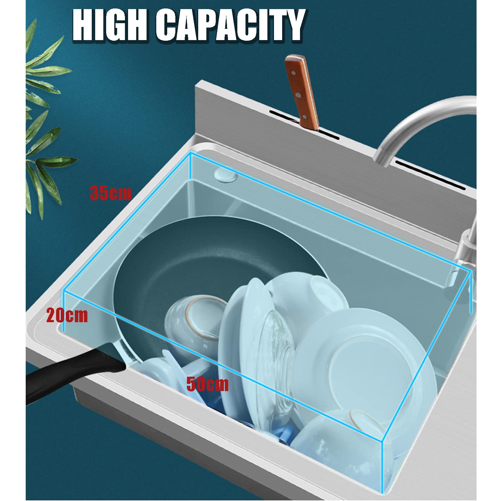 Commercial Restaurant Sink Utility Sink Stainless Steel Free-standing Kitchen Sink Set Single Bowl w/ Faucet & Drainboard for Laundry Garage Camping 120x50x80cm/47.2x19.7x31.5in Left