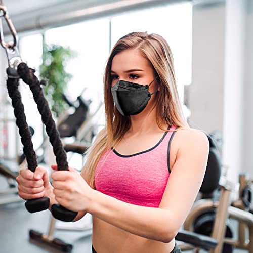 KellyKessa 50Pcs 4-Ply KF94 Black Face Masks Breathable 3D Design Protective Face Filter, No Pain Earloop (Black)