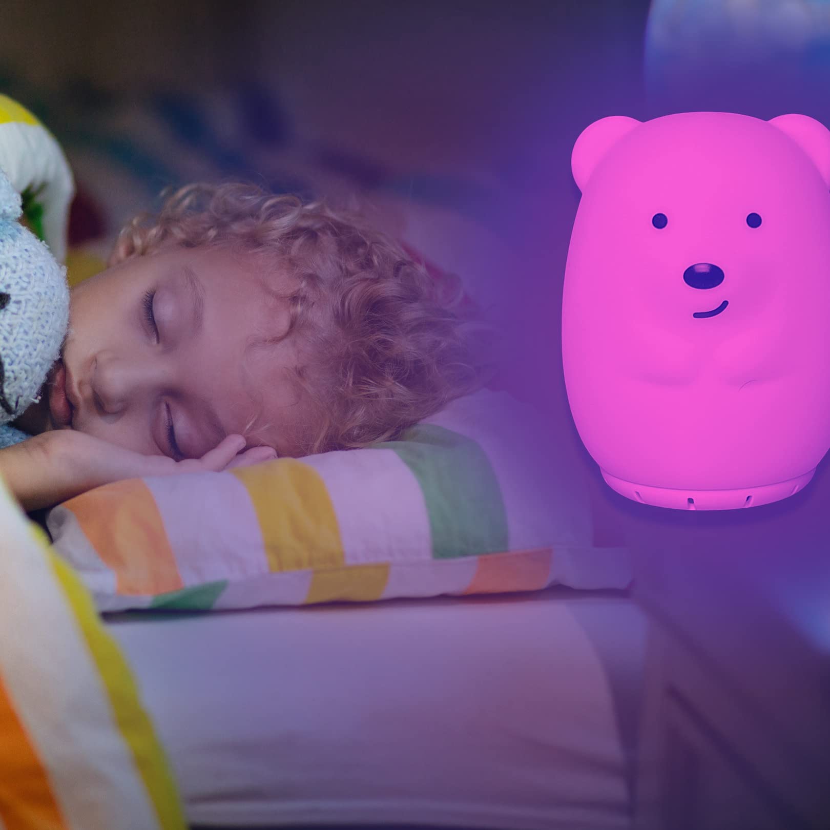 Glowing Night Light with Bluetooth Speaker - Bear, Nursery Night Light, Silicone Nursery Light for Baby and Toddler