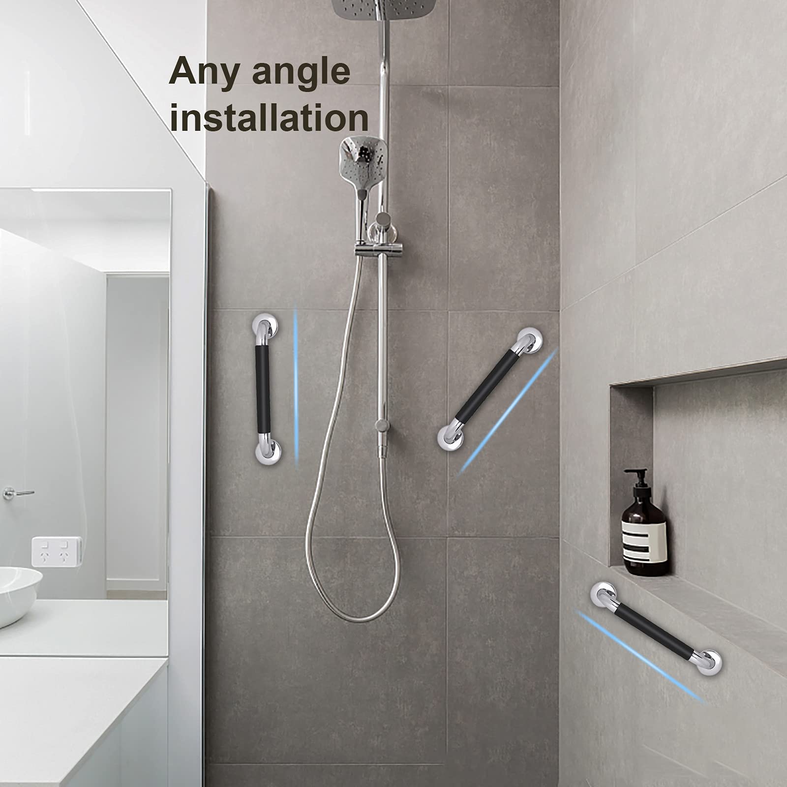 Funland 2 Pack 12 Inch Shower Grab Bar with Anti-Slip Rubber Grip, Stainless Steel Grab Bars Handles for Elderly, Bath Grab Bar, Handicap Grab Bars, Bathroom Balance Senior Assist Handle, Black