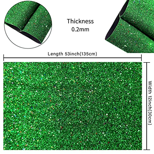 HYANG Christmas Green PU Faux Leather Sheets 1 Roll 12"X53"(30cmX135cm), Faux Leather Very Suitable for Crafts Making Leather Earrings, Bows, Handbag ,Sewing (Glitter)