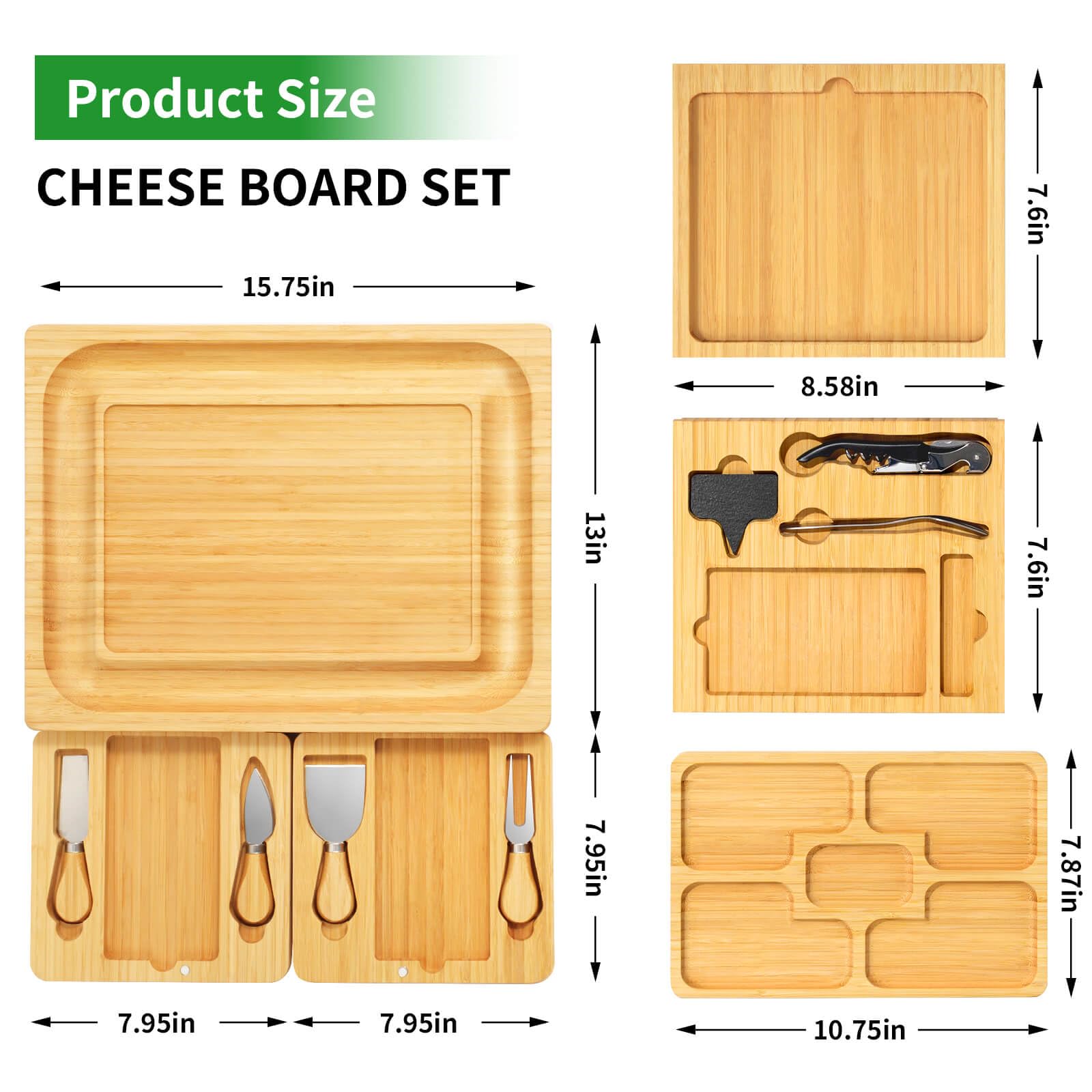 Large Charcuterie Boards Set for Cheese - Bamboo Cheese Board and Knife Set with Extra Cheese Platter, Charcuterie Board Cheeseboard Cheese Plate for Christmas Wedding Housewarming Gifts