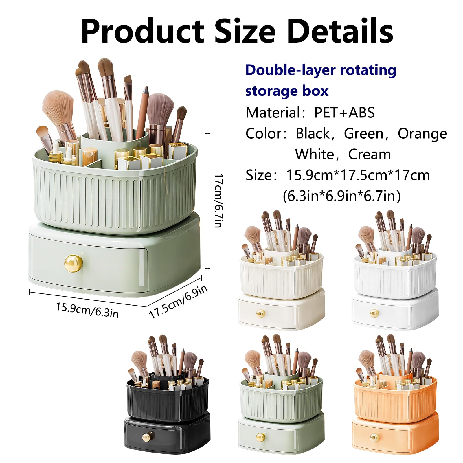 DASITON Stackable Makeup Organizer,Makeup Brush Holder With 360°Rotating Makeup Organizer Tray,Cosmetic Holder Shelf(Green)