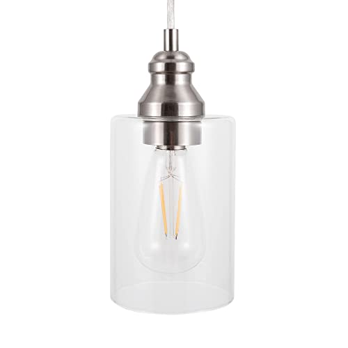 Gruenlich Pendant Lighting Fixture for Kitchen and Dining Room, Hanging Lighting Fixture, E26 Medium Base, Metal Construction with Clear Glass, Bulb not Included, 1-Pack Nickel