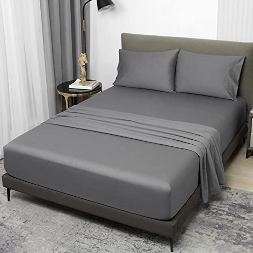 HYPREST Extra Deep Pocket Cal King Sheet Sets Fits 18"-24" in Deep Mattress -100% Cotton California King Sheet Set 400 Thread Count, Grey Hotel Luxury Soft Wrinkle Free Cooling Sheet Sets Deep Pocket