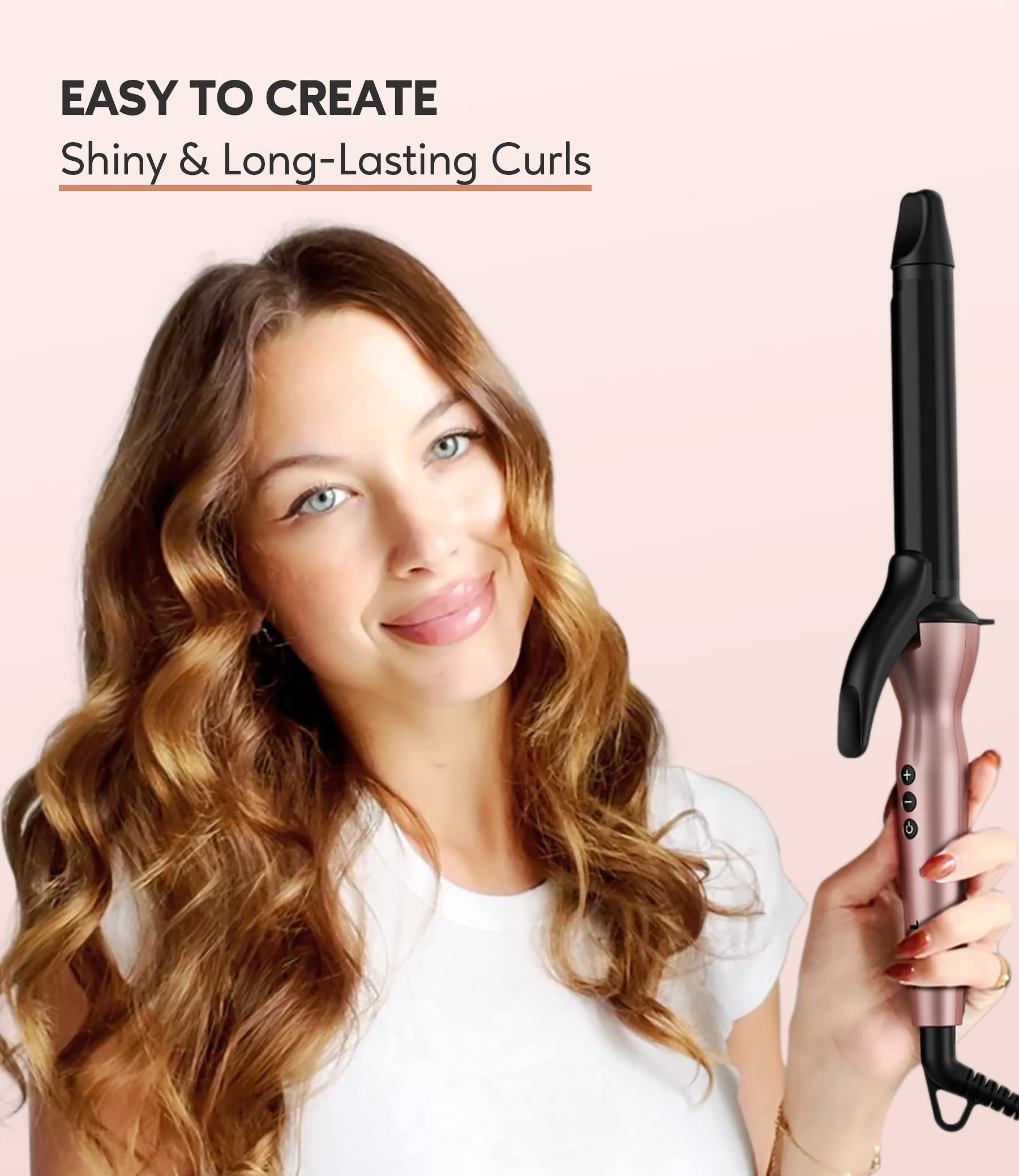 FARERY Tourmaline Ceramic Curling Wand - 1 Inch Barrel with Keratin & Argan Oil Infusion, 6 Adjustable Temperatures, Auto Shut-Off, and Dual Voltage