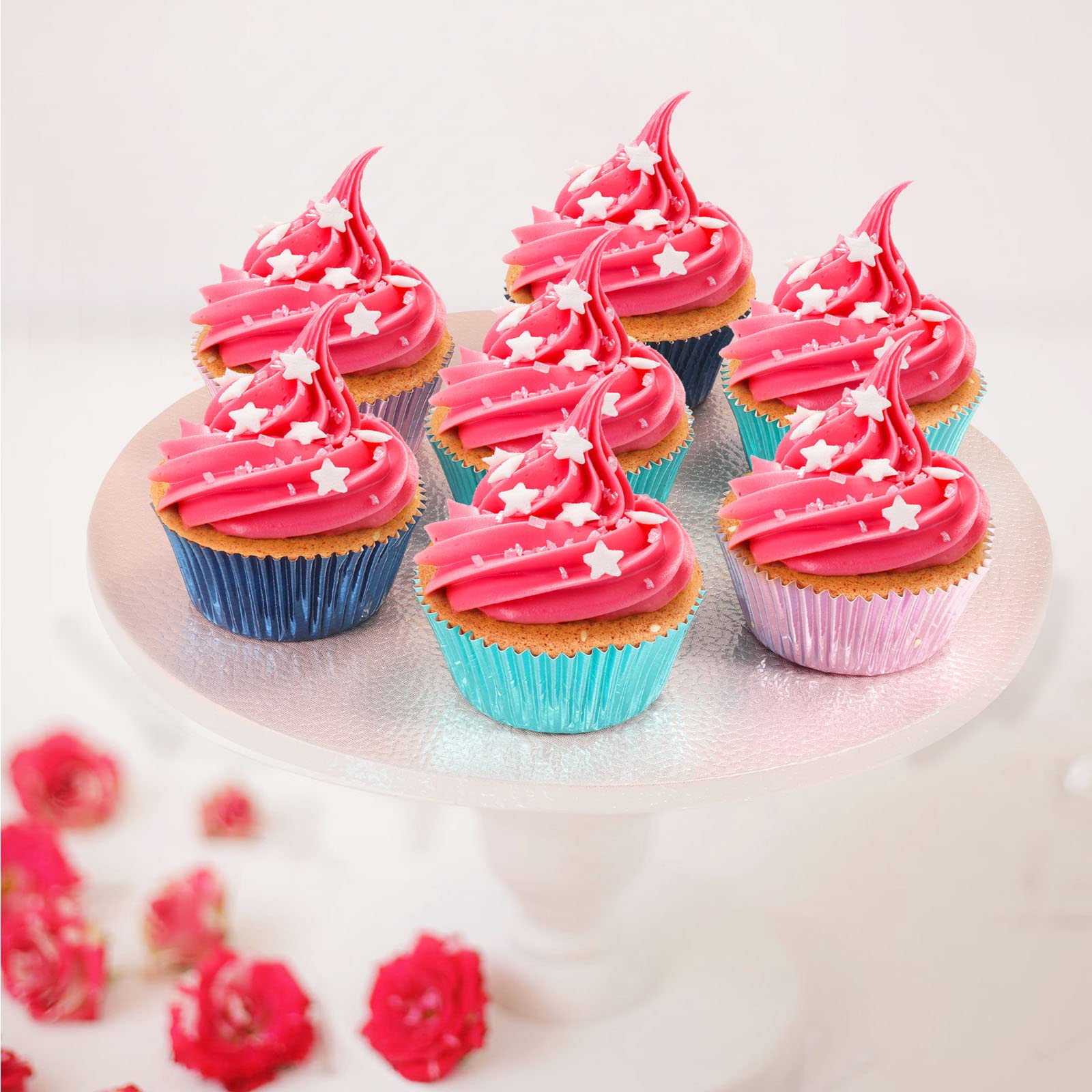 Caperci Colorful Foil Cupcake Muffin Liners Standard Size Baking Cups 150-Pack - Premium Greaseproof & Sturdy