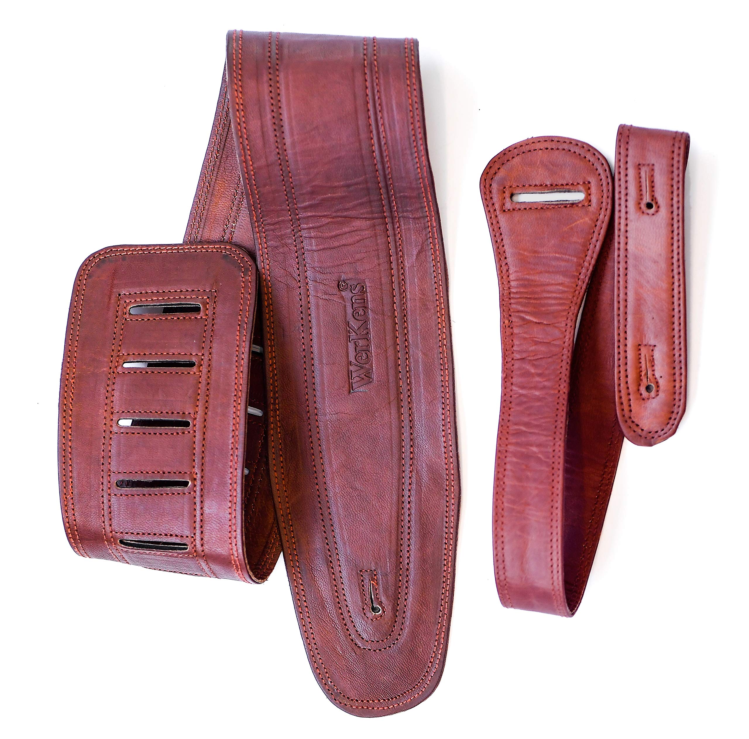 WerKens Genuine Leather Padded Guitar Strap 4" inch Wide Bass Straps Adjustable Length 43-54" Inches designed for Electric Acoustic Bass Guitars