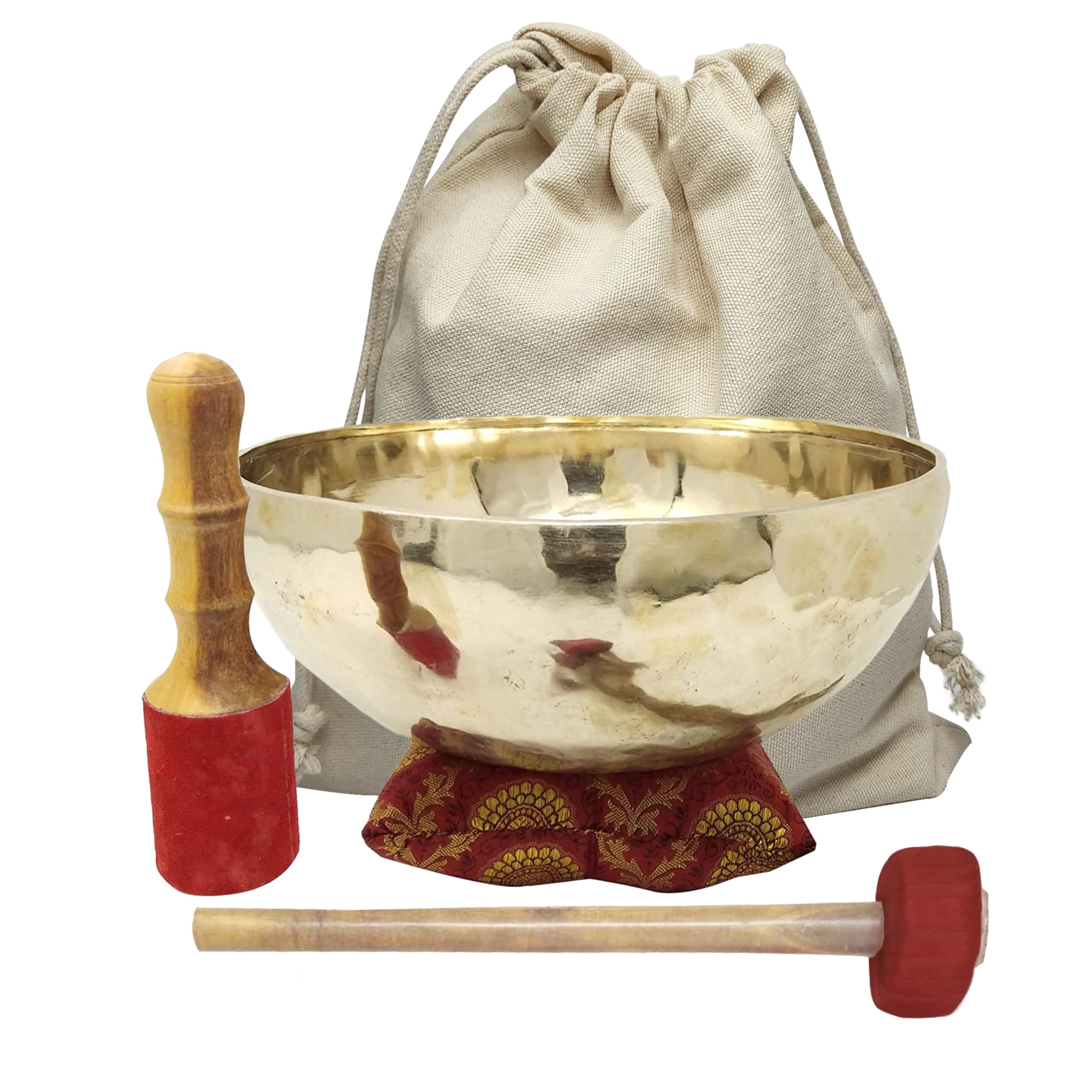 CRAFTSTRIBE 11" Handmade Crown Chatra Tibetan Singing Bowl Meditation Healing Bowl with Mallet and Silk Cushion Golden