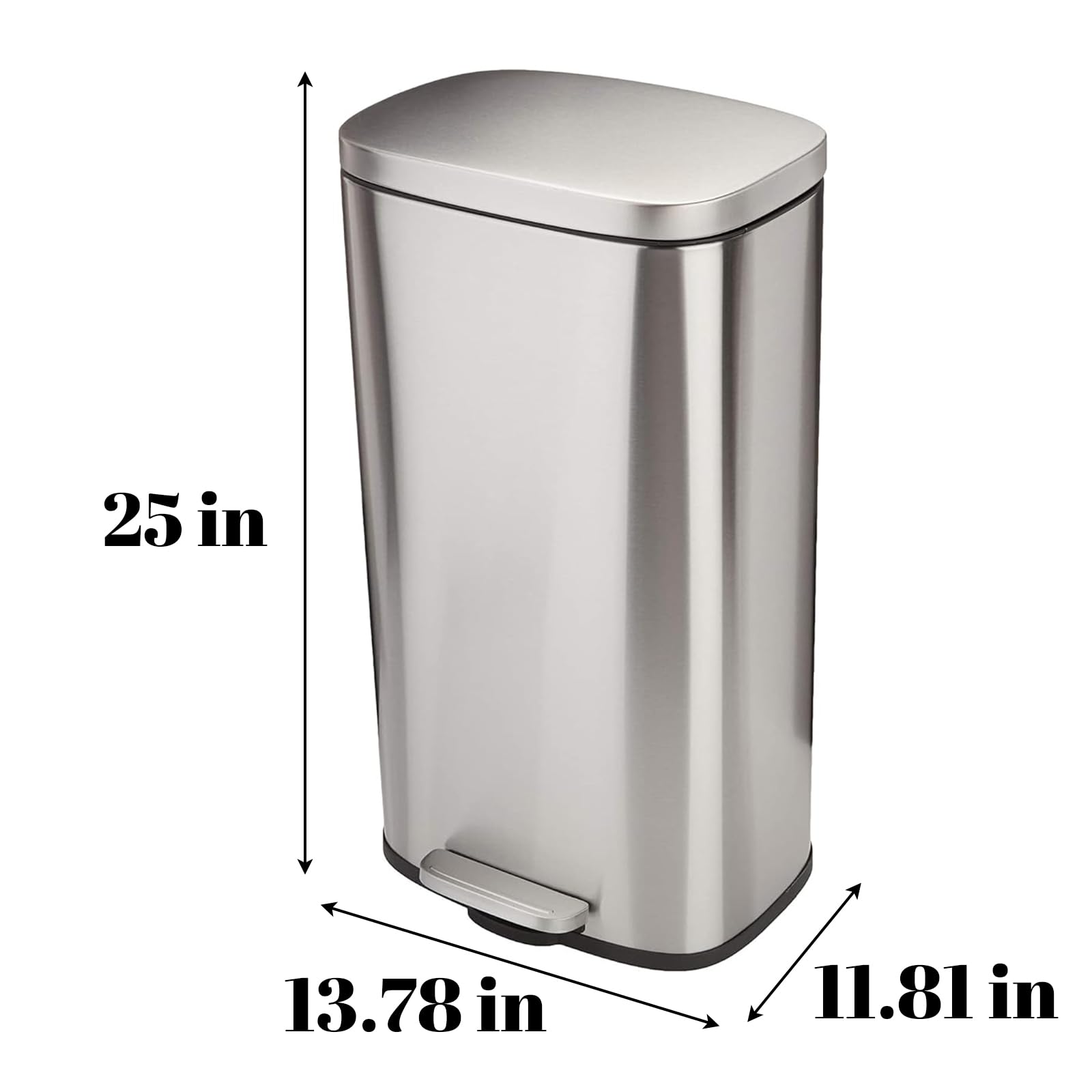 Diyrap 7.9 Gallon/30 L Garbage Can Kitchen Trash Can with Lid andSoft-Close Foot Pedal for Office Bedroom Bathroom Step Trash Bin Fingerprint-Proof Brushed Silver