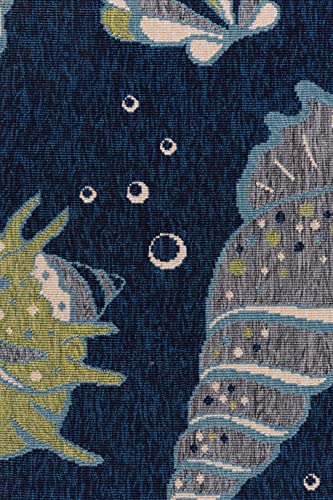 GAD Great American Distributors Sanibel Premium Indoor Outdoor Area Rug Accented Island Seaside Seashell Aquatic Marine Life Design Navy Blue/Gray (5'3"x7'7")