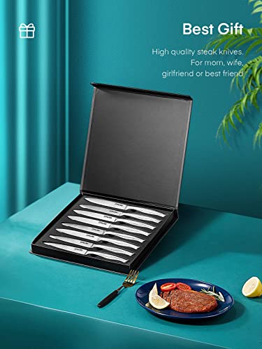 D.Perlla Steak Knives, Micro Serrated Steak Knife Set of 8, High Carbon Stainless Steel Steak Knives Set, Elegant Sharp Kitchen Steak Knife Set, Silver