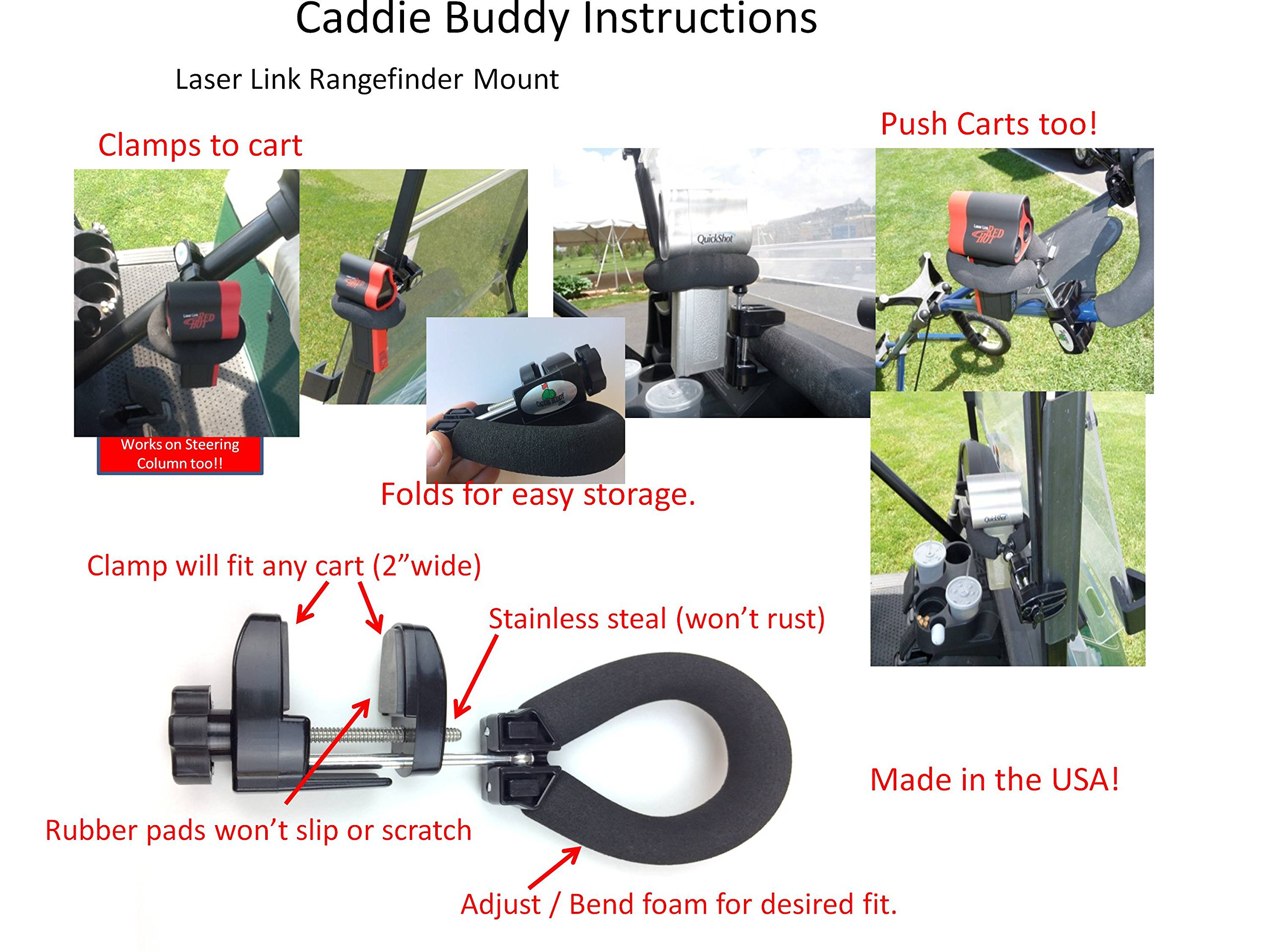 Caddie Buddy Golf Cart Mount/Holder for Laser Link Redhot, Switch Tour, RH2, Quickshot, Eagle Rangefinders.