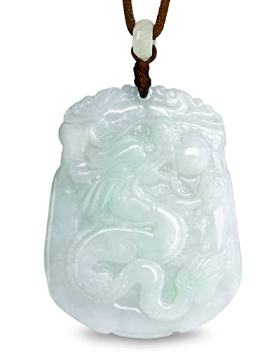 Dahlia Dragon Jade Necklace, Real Grade A Certified Burma Jadeite for Ambition and Success, Adjustable Cord, Dragon Q90