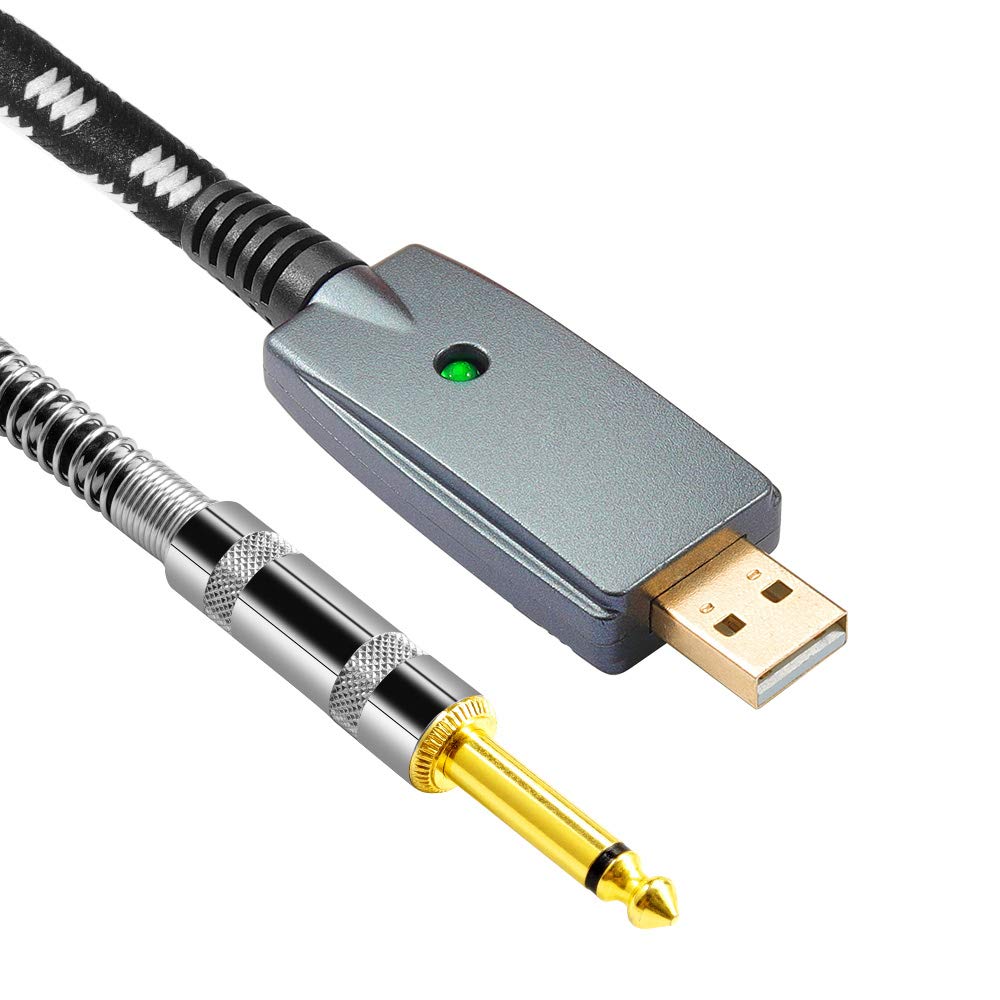 Disino USB Guitar Cable,USB Male to 6.35mm 1/4" TS Mono Electric Guitar Audio Cable Connector Cord Adapter for Instruments Recording Singing - 6FT