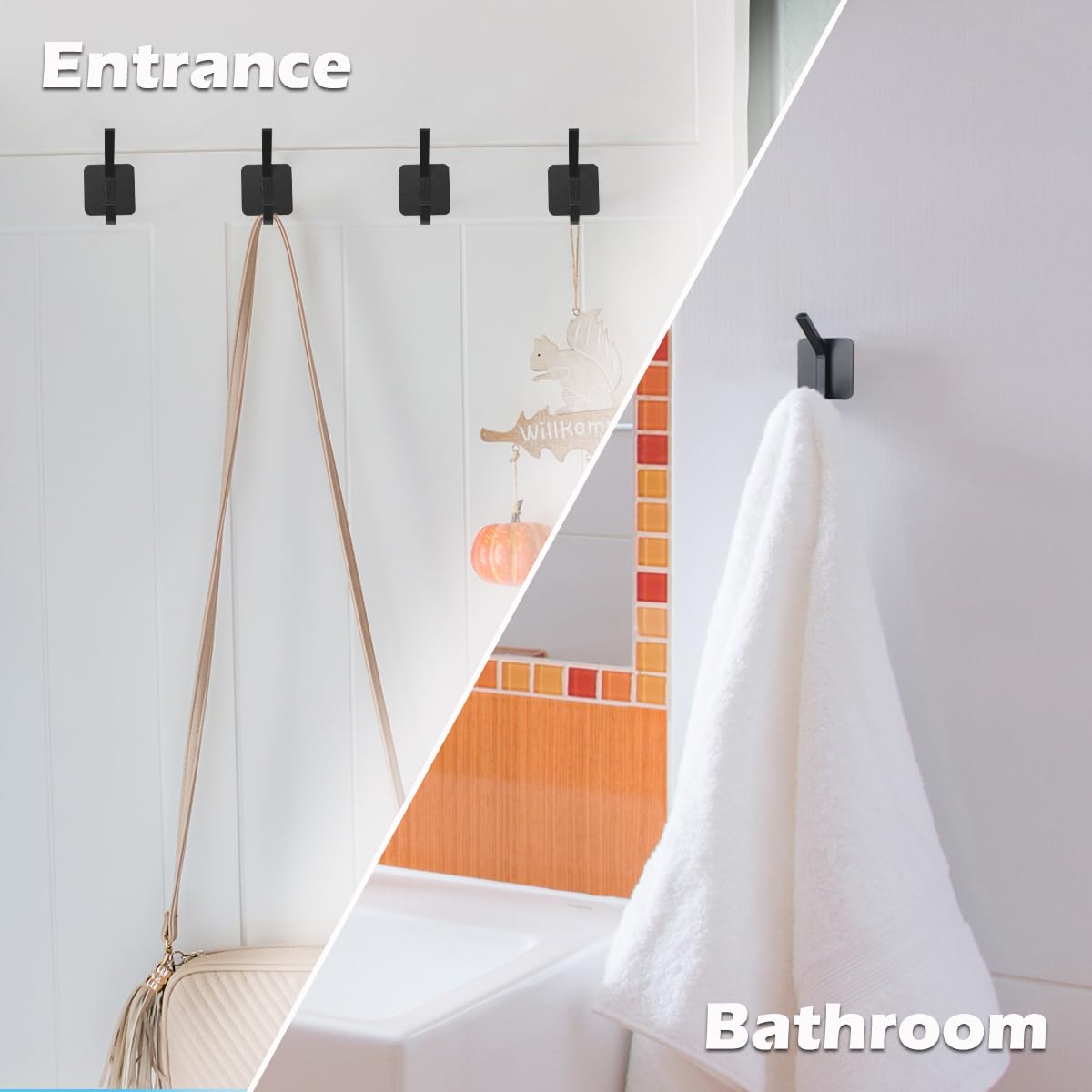 Vicosey Adhesive Hooks Towel Coat Hooks,6-Pack Stainless Steel Wall Hooks Stick on Bathroom or Kitchen
