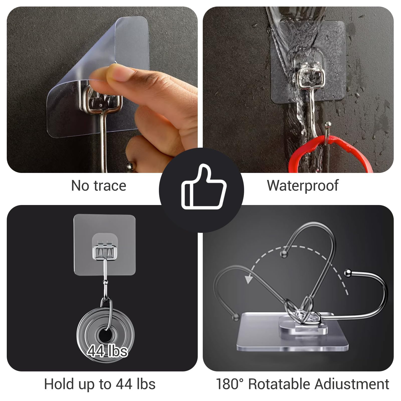 Large Hooks for Hanging Heavy-Duty 30Ib(Max) 8Packs, Wall Hangers Without Nails Self-Adhesive Traceless Clear and Removable, Waterproof and Rustproof Multiple Uses for Bathroom Kitchen Home