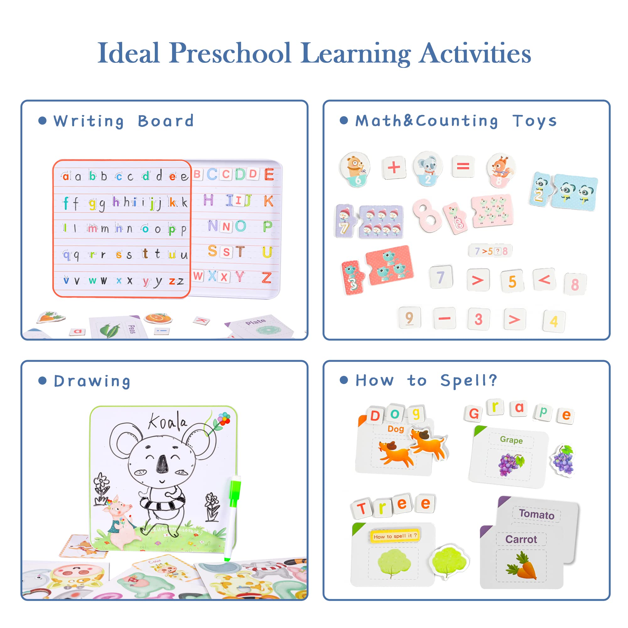 TOGELIN Preschool Learning Activities, Sight Words Flash Cards Kindergarten, Educational PreK Workbook Toys for 2 3 4 5 6 Years Old, Learning Toys with Magnetic Letter&Number Puzzles-3 Pack