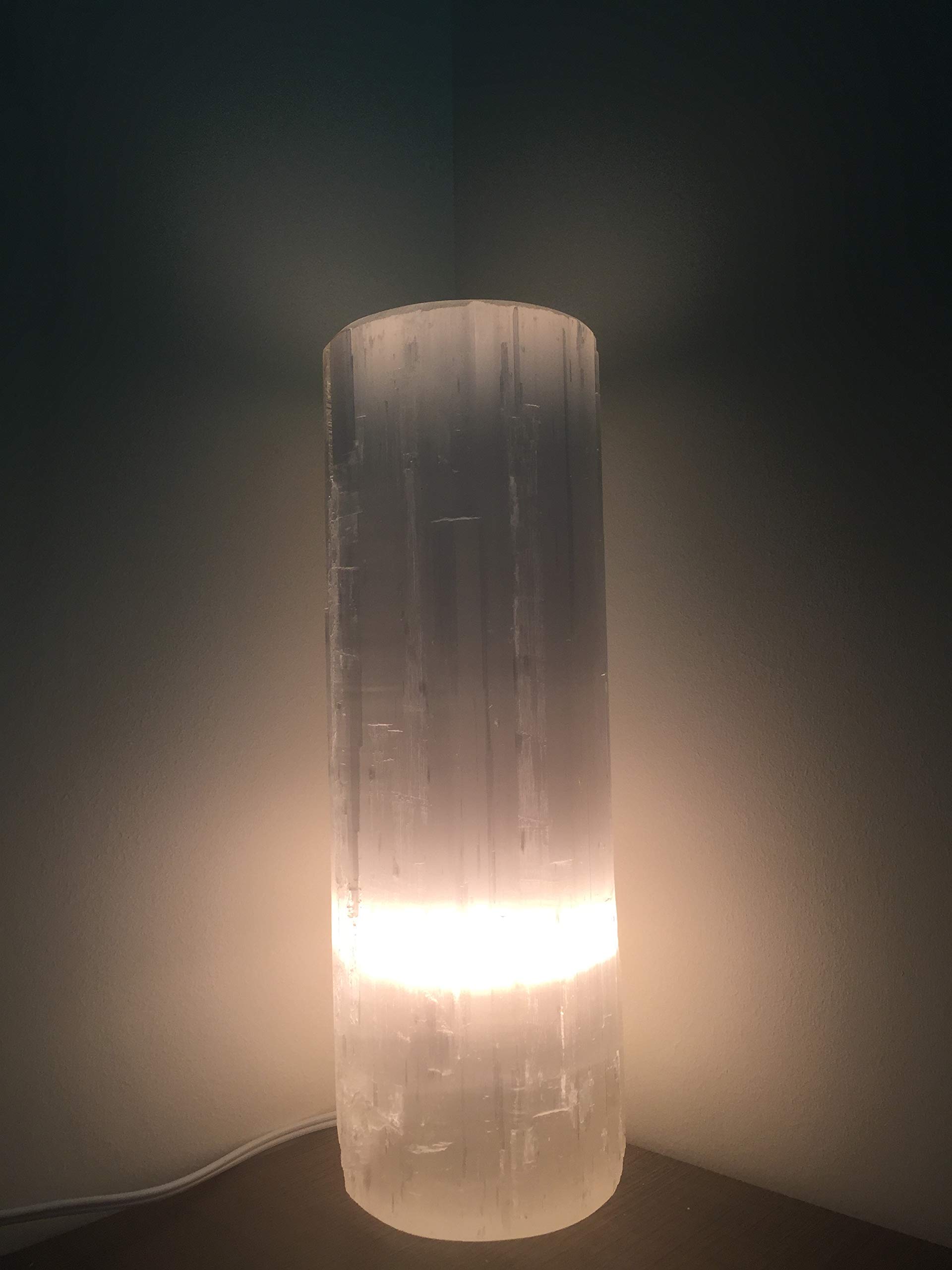 Cuarto Astral Selenite Lamp (8-10lb) Flat top Healing crystal 12 to 14 inches Tall Selenite Tower Made in Morocco Dimmable White Cord and LED Bulb Included