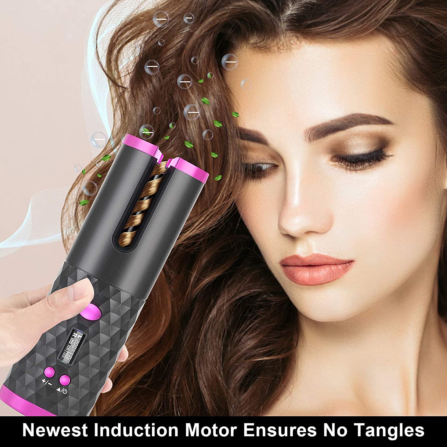Cordless Automatic Hair Curler, Portable Electric Curler with 6 Temps Rechargeable Curling Wand Fast Heating for Hair Styling
